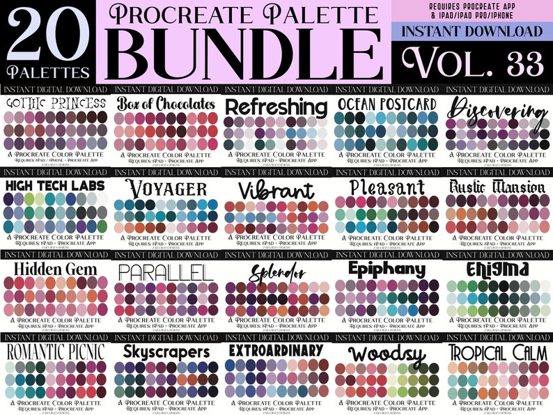 20 Procreate Color Palette Bundle Pack - VOL. 33 Set - Goth Retro ...