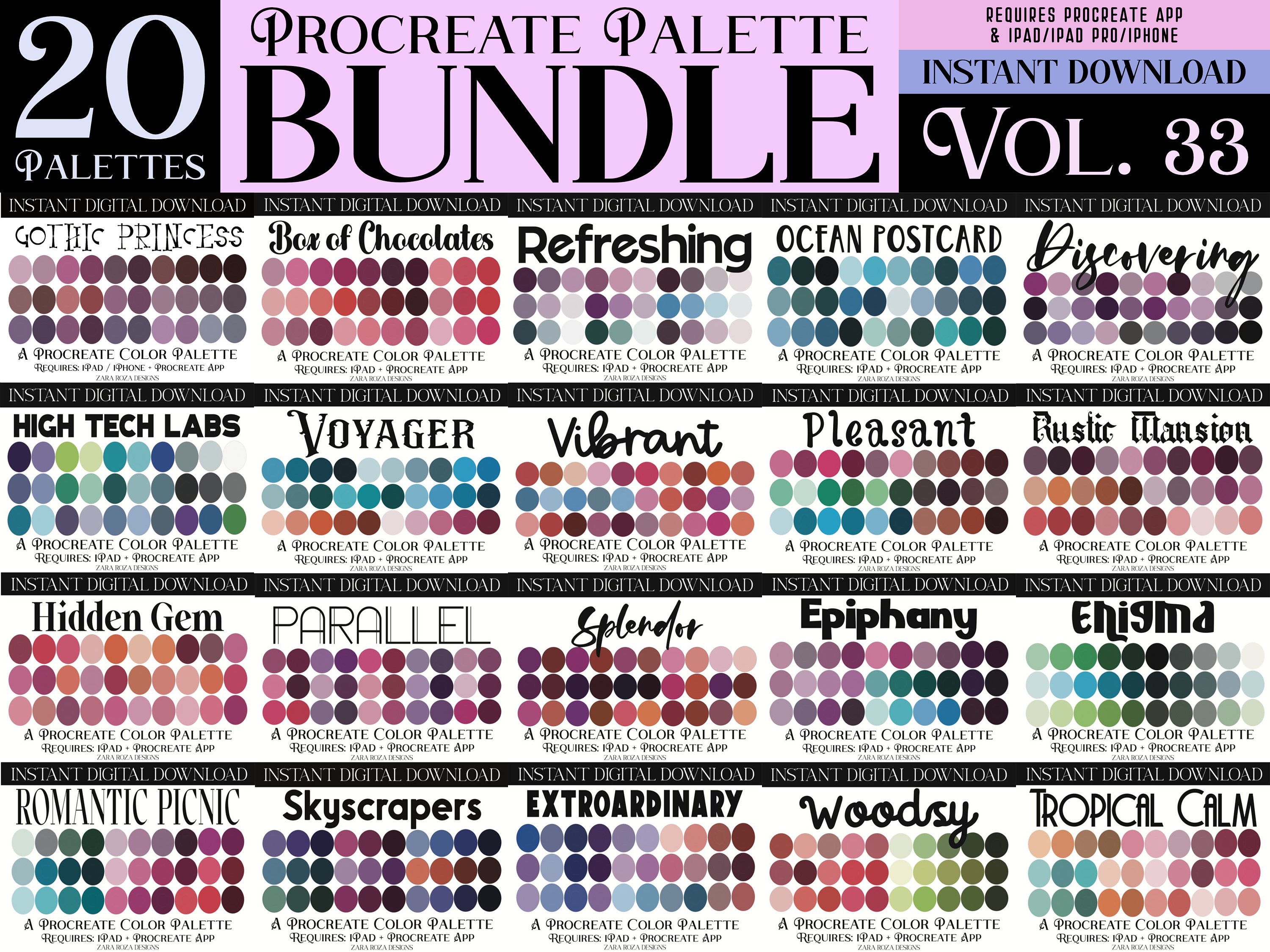 20 Procreate Color Palette Bundle Pack - VOL. 33 Set - Goth Retro ...