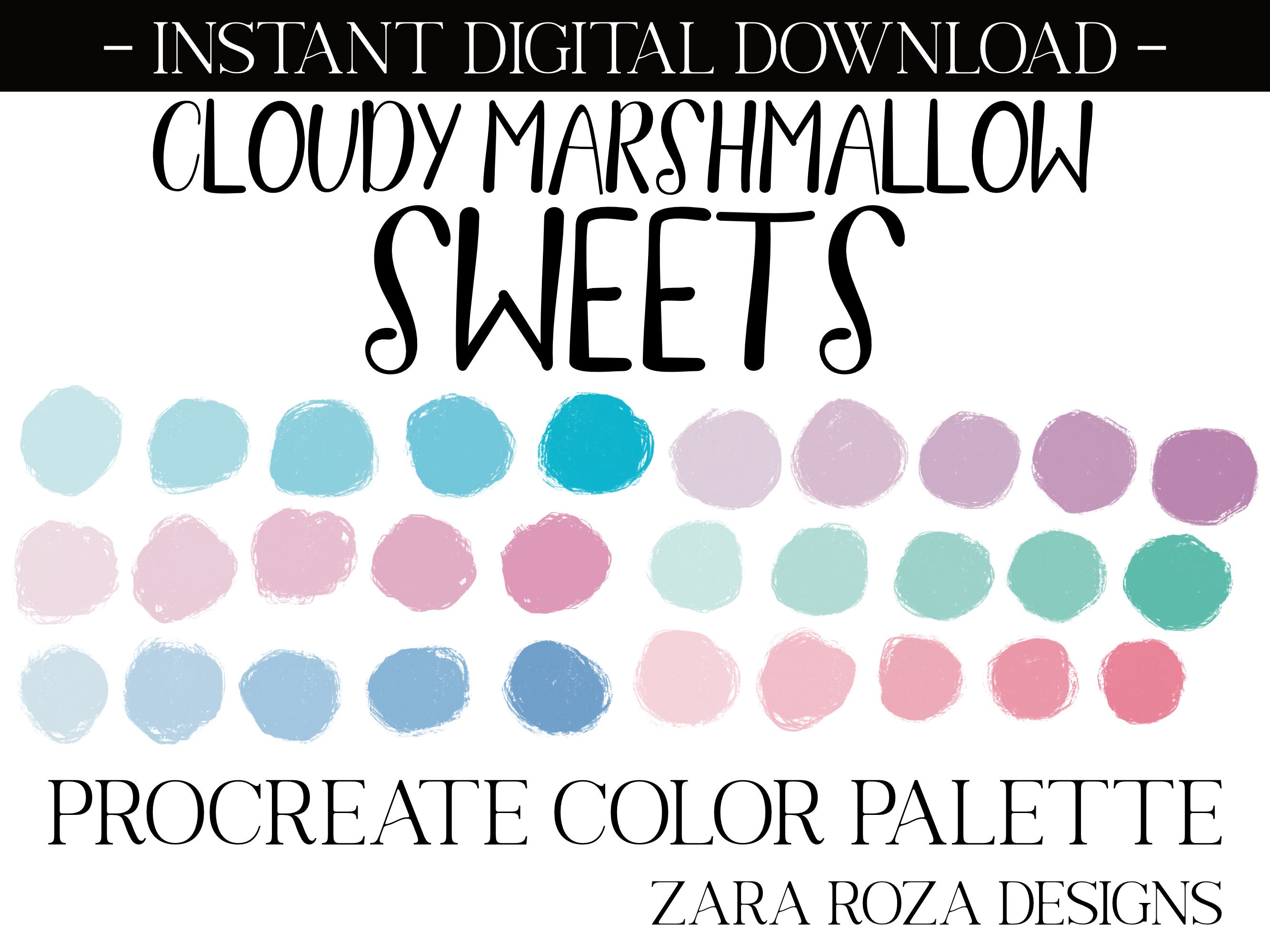 Cloudy Marshmallow Sweets - Procreate Color Palette - Pastel Cute Blue ...