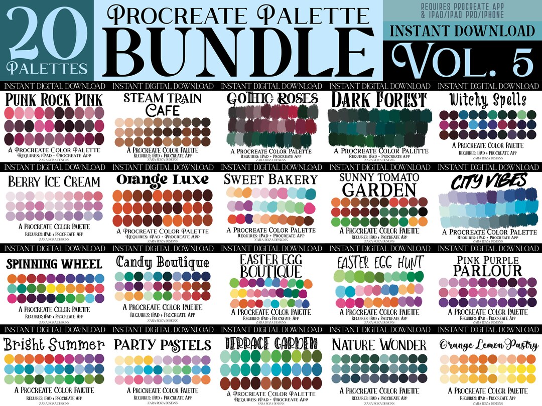 20 Procreate Color Palette Bundle Pack - VOL. 5 Set - Goth Retro ...