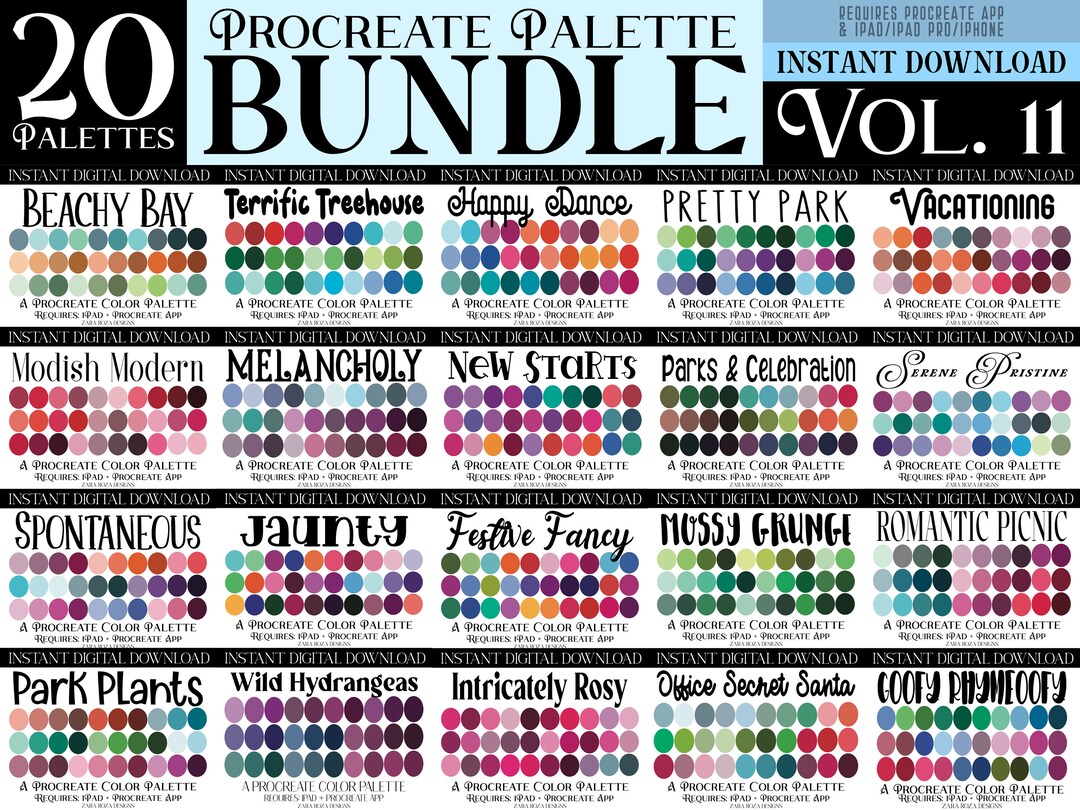 20 Procreate Color Palette Bundle Pack - VOL. 11 Set - Etsy Australia