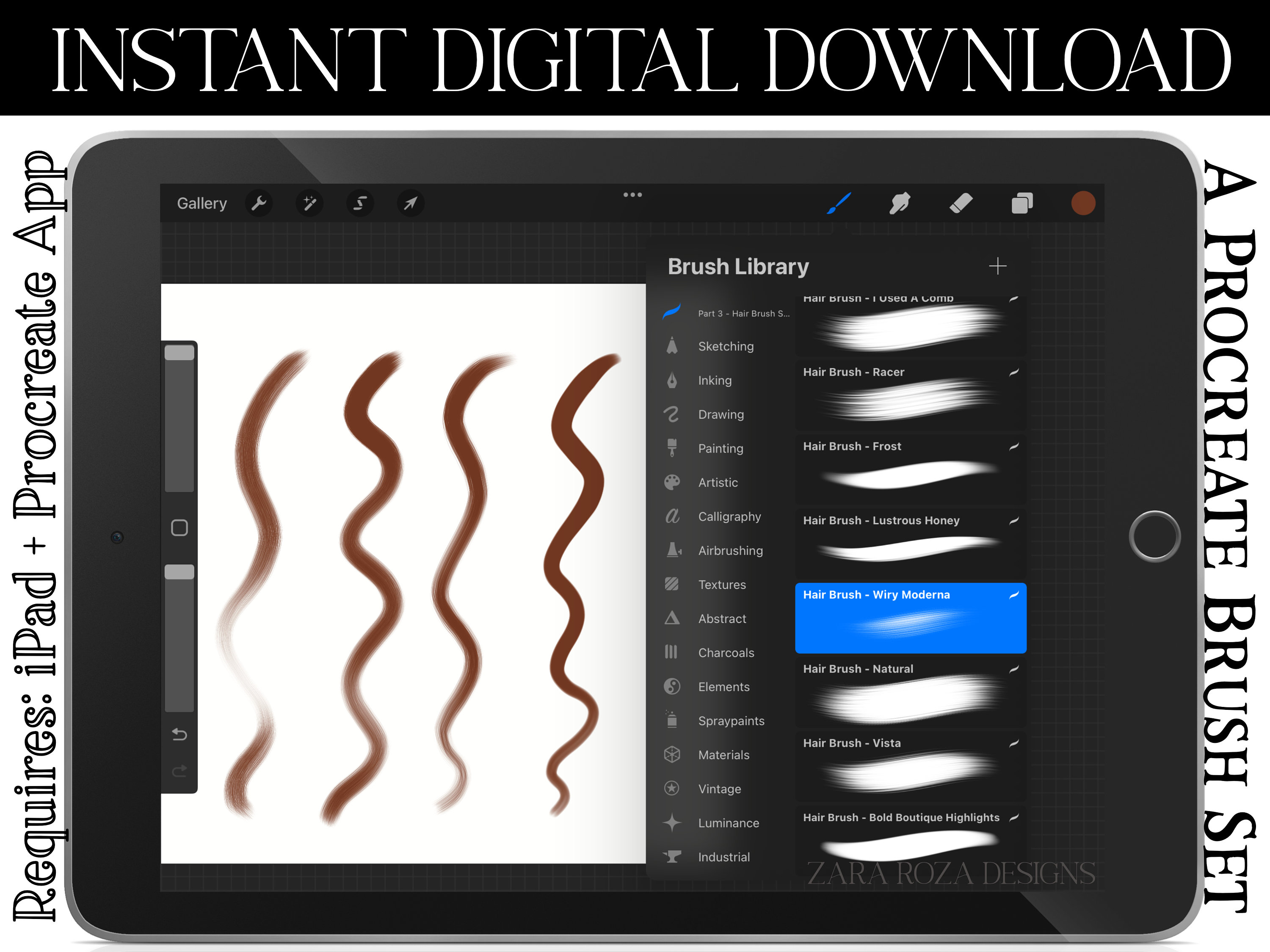 Procreate Hair Brush Set Vol. 2 - 30+ Brushes Bundle Pack, Portrait ...