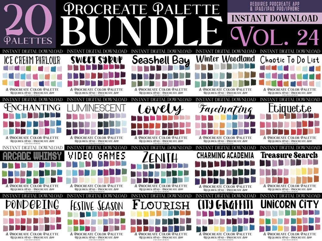 20 Procreate Color Palette Bundle Pack - VOL. 24 Set - Retro Vintage ...