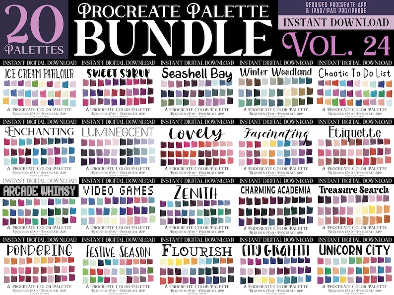 20 Procreate Color Palette Bundle Pack VOL. 24 Set Retro - Etsy