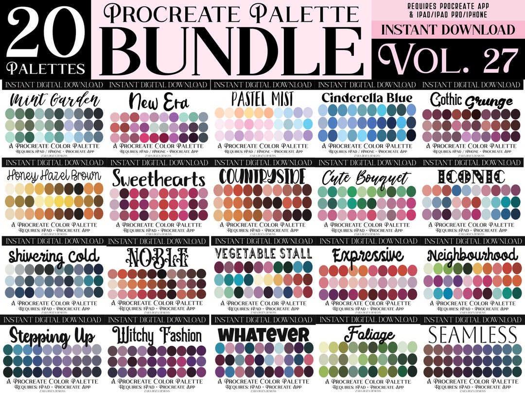 20 Procreate Color Palette Bundle Pack - VOL. 27 Set, Digital Art, Goth ...