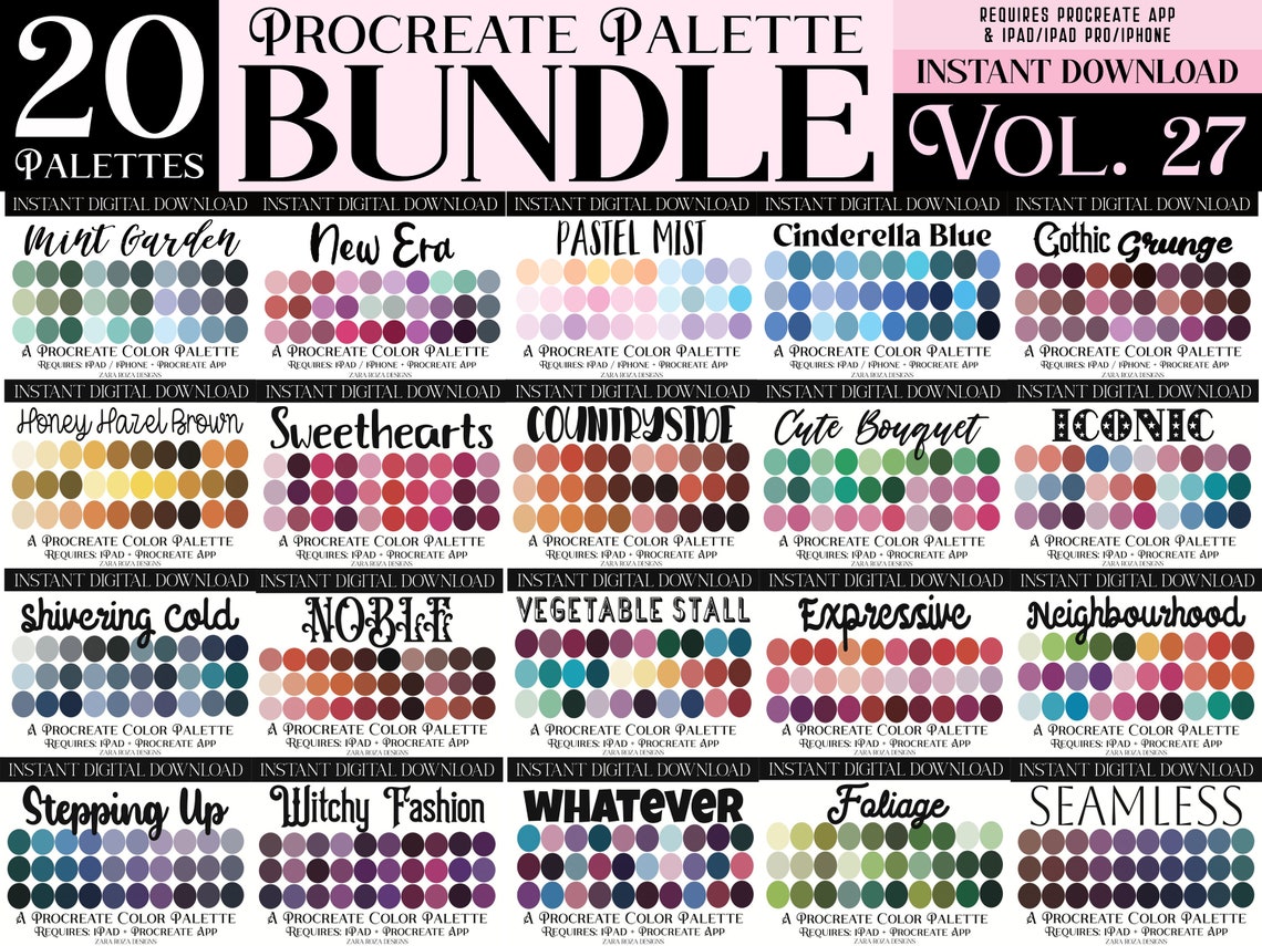20 Procreate Color Palette Bundle Pack VOL. 27 Set Digital - Etsy Australia