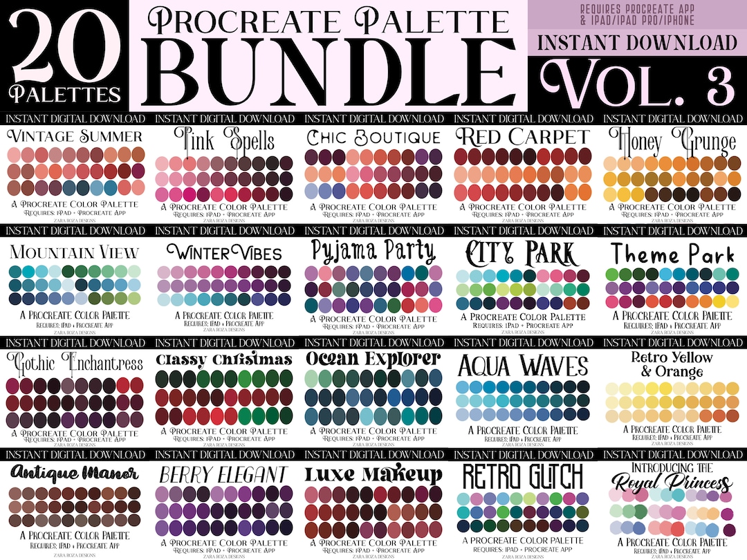 20 Procreate Color Palette Bundle Pack - VOL. 3 Set, Goth Retro Vintage ...