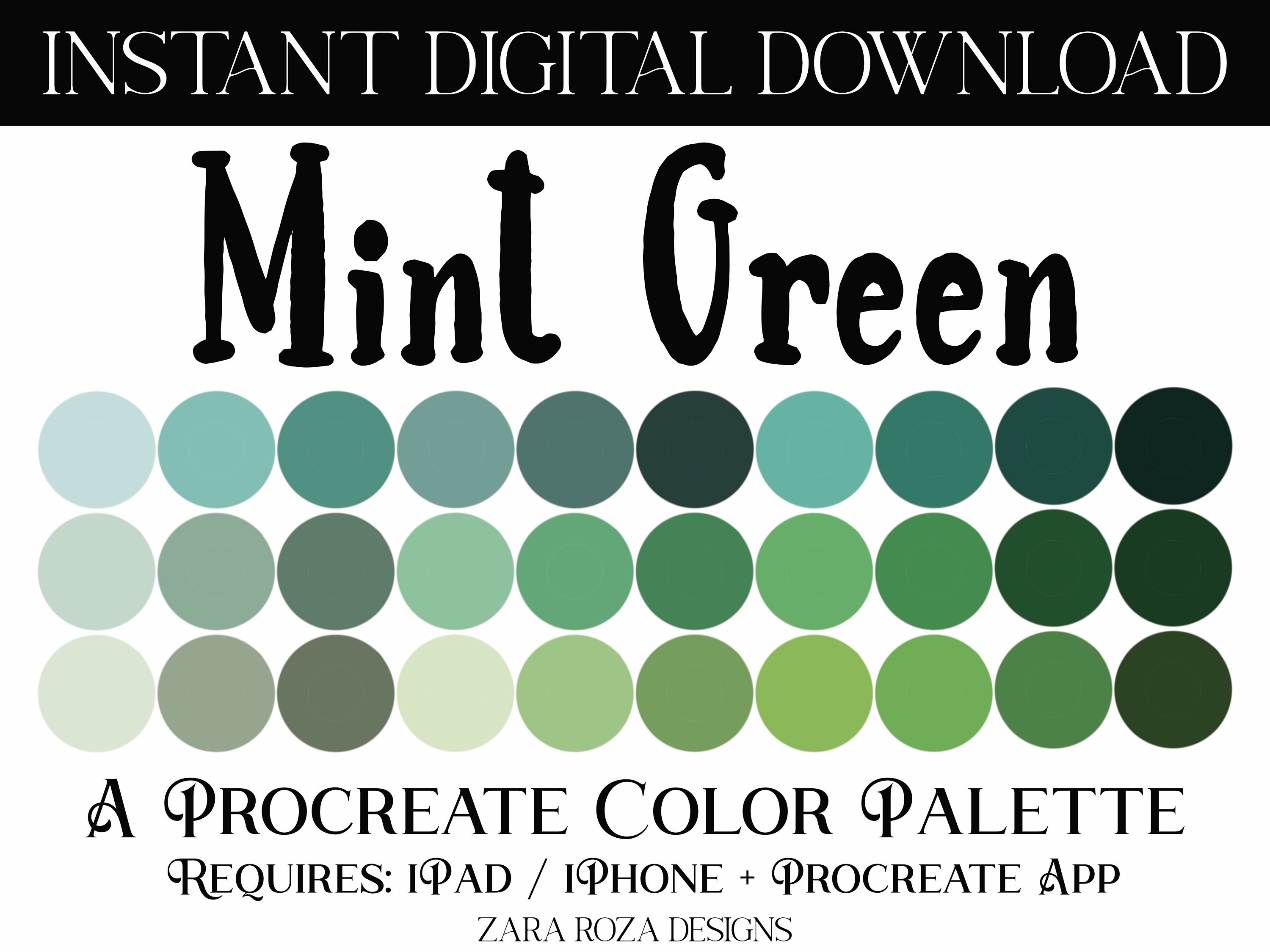 Mint Green - Procreate Color Palette - Pastel Muted Soft Light & Dark ...