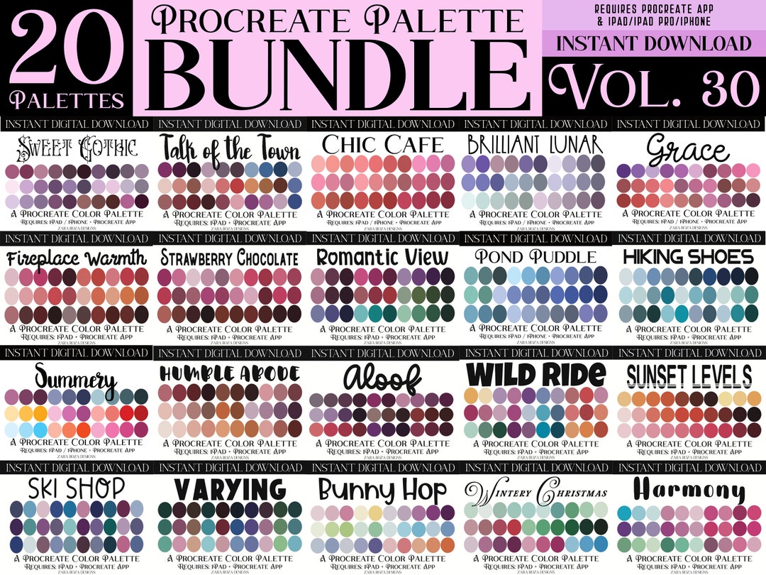 20 Procreate Color Palette Bundle Pack - VOL. 30 Set - Retro Vintage ...