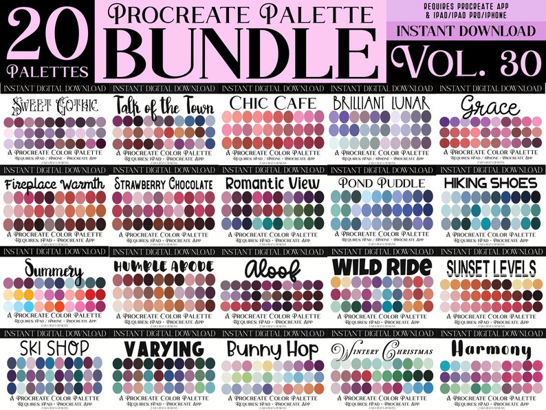 20 Procreate Color Palette Bundle Pack VOL. 30 Set Retro Vintage ...