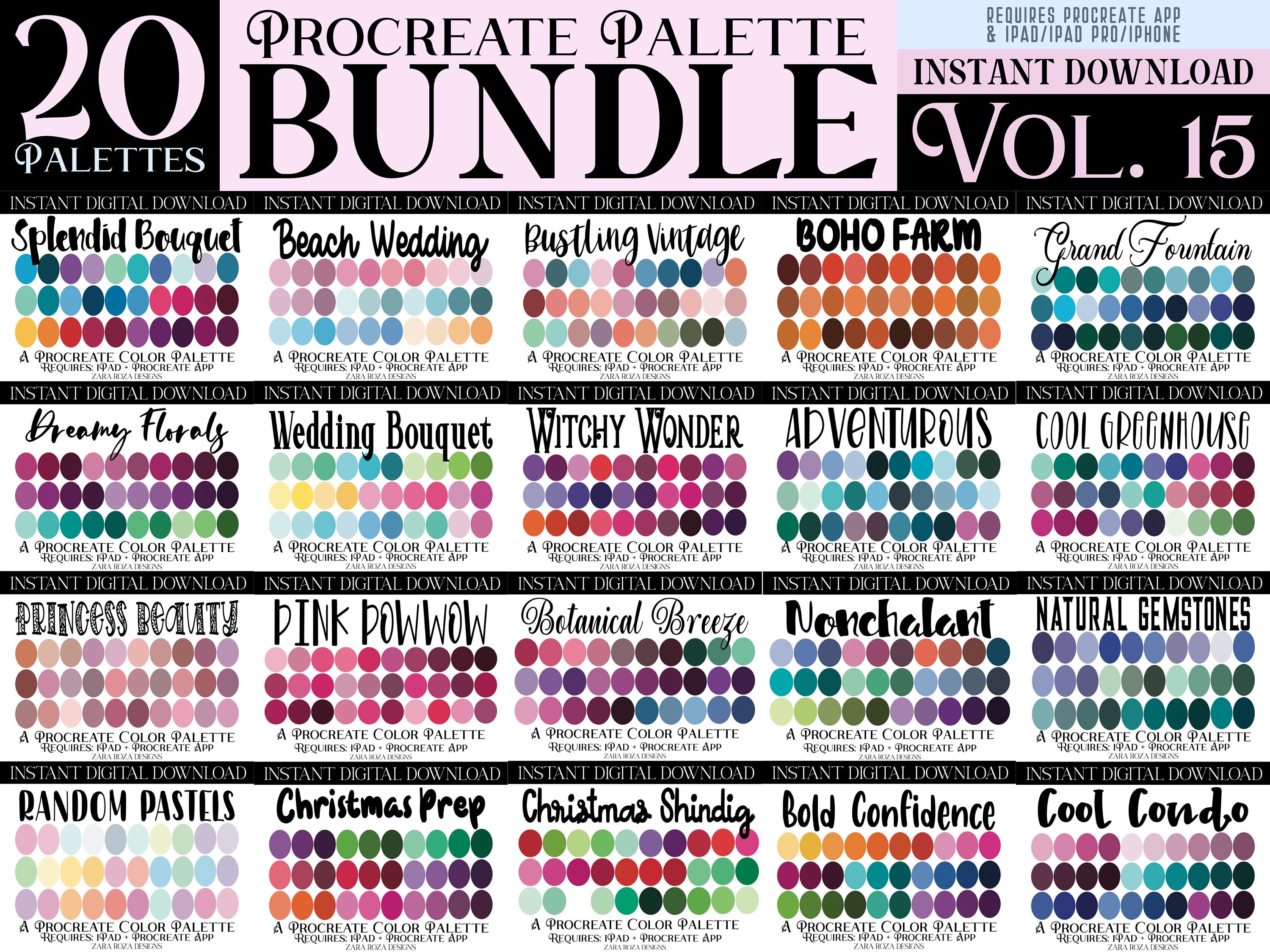 20 Procreate Color Palette Bundle Pack - VOL. 15 Set - Goth Retro ...