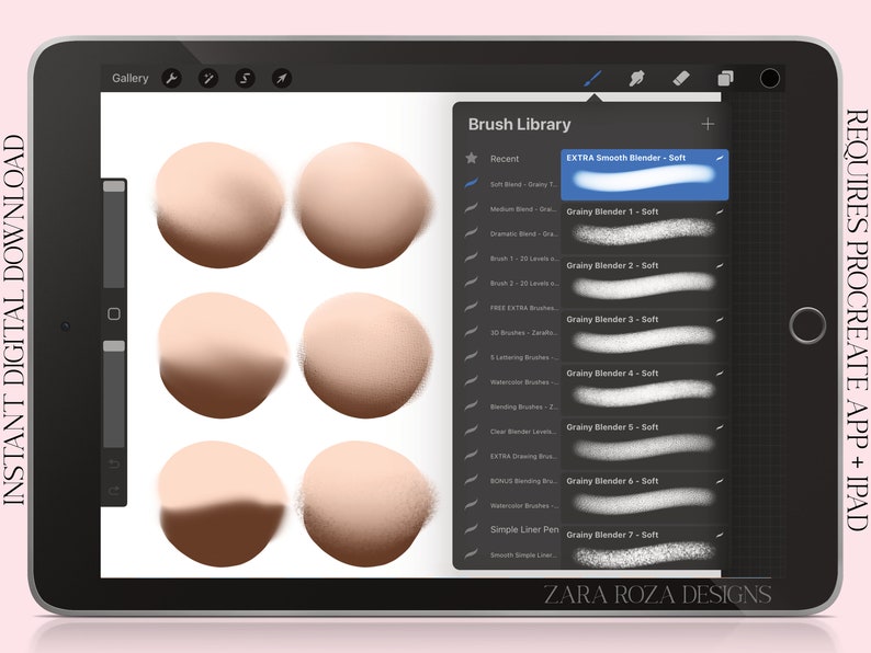 Grainy Blending Brush Set Procreate Grain Texture Smudge Brushes for iPad Digital Art, Portrait ...