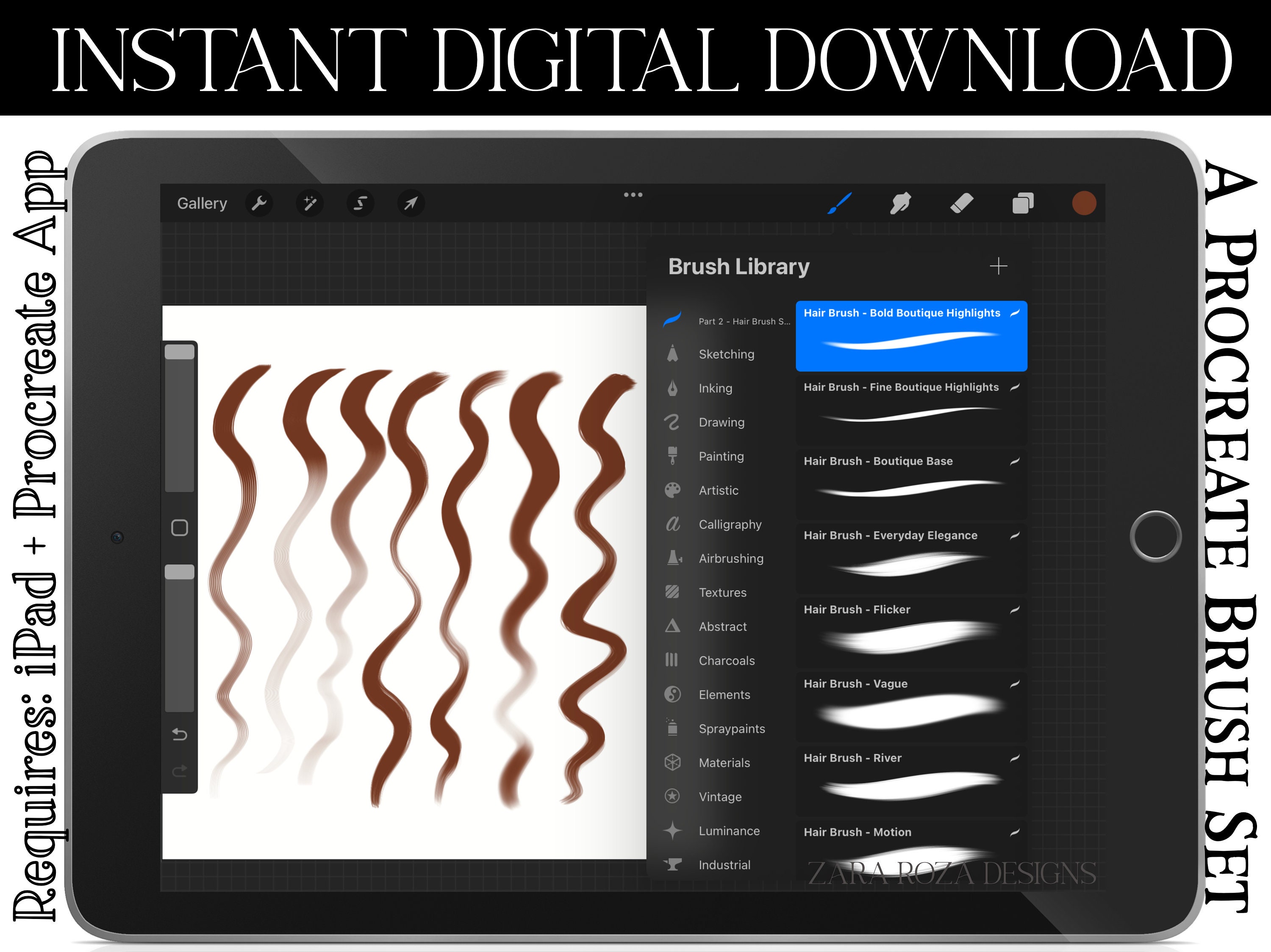 Procreate Hair Brush Set Vol. 2 - 30+ Brushes Bundle Pack, Portrait ...