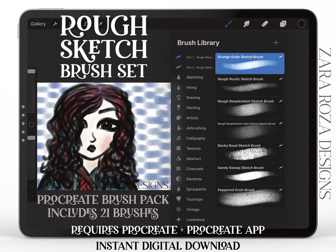 Procreate Rough Sketch Brush Set - 21 Sketching Brushes, Bundle Pack ...