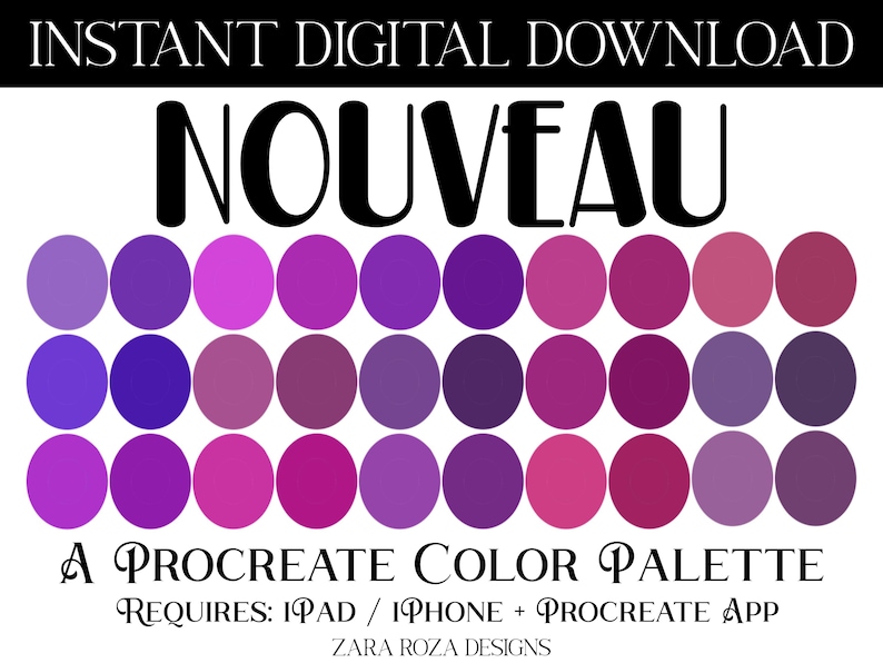 Nouveau Procreate Color Palette - Purple Pink Retro Vintage Jewel ...