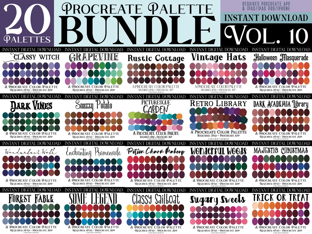 20 Procreate Color Palette Bundle Pack - VOL. 10 Set - Goth Retro ...