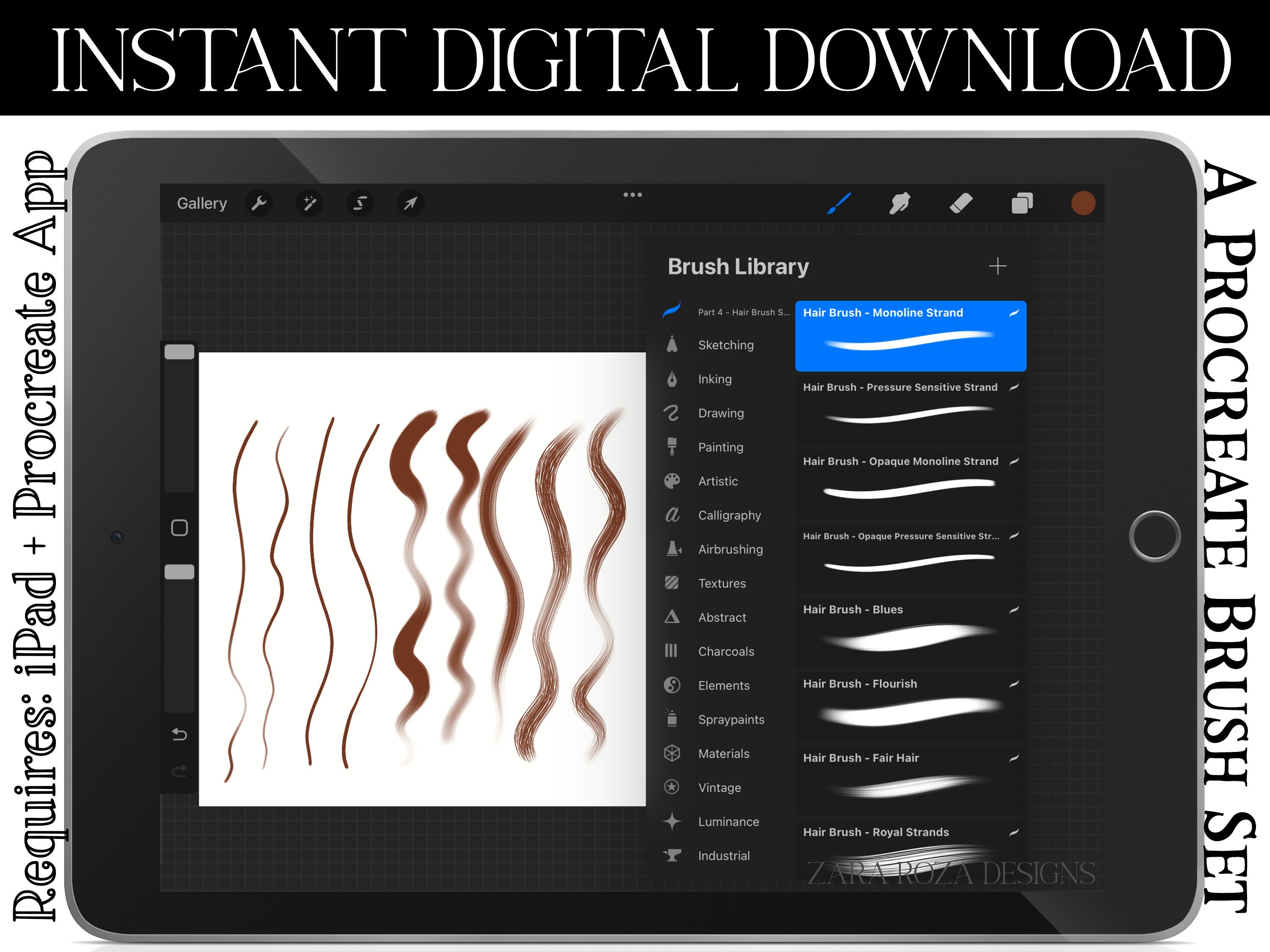 Procreate Hair Brush Set Vol. 2 - 30+ Brushes Bundle Pack, Portrait ...
