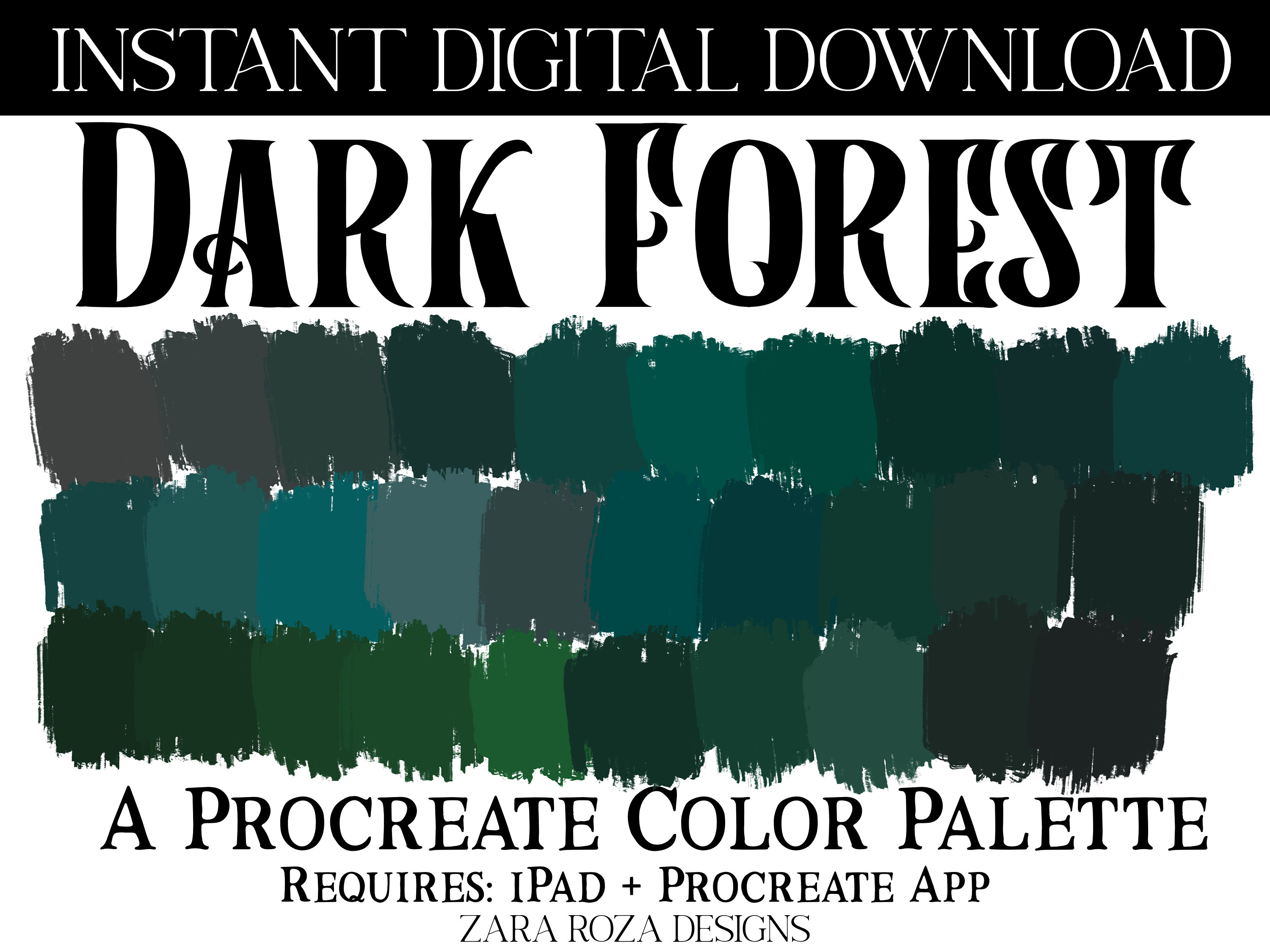 Dark Forest Procreate Color Palette Green Teal Grey Gothic Goth Nature ...