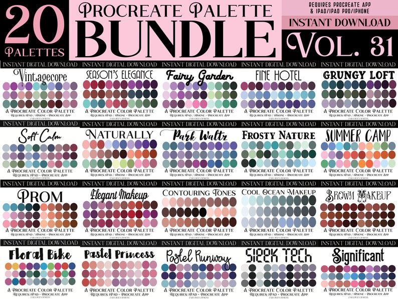 20 Procreate Color Palette Bundle Pack VOL. 31 Set Retro - Etsy Australia