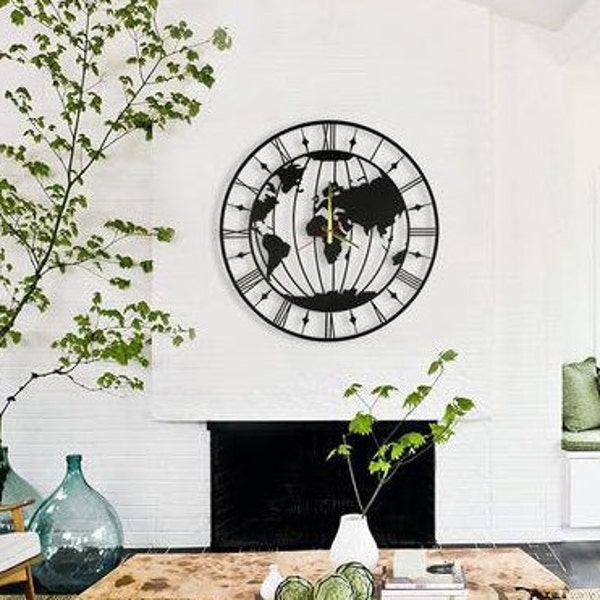 World Map Wall Clock - Etsy