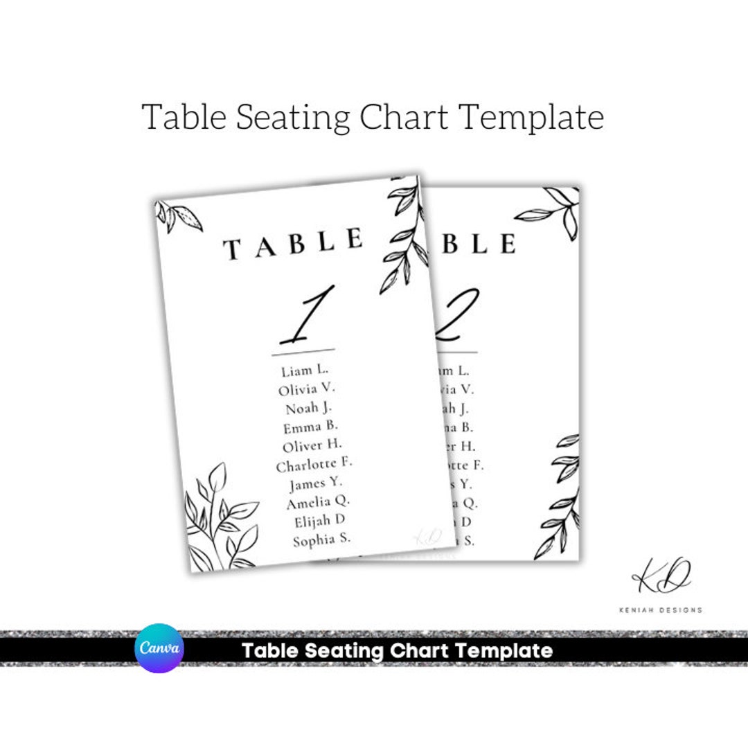 Wedding Table Seating Chart Template, Minimalist Seating Chart Template ...