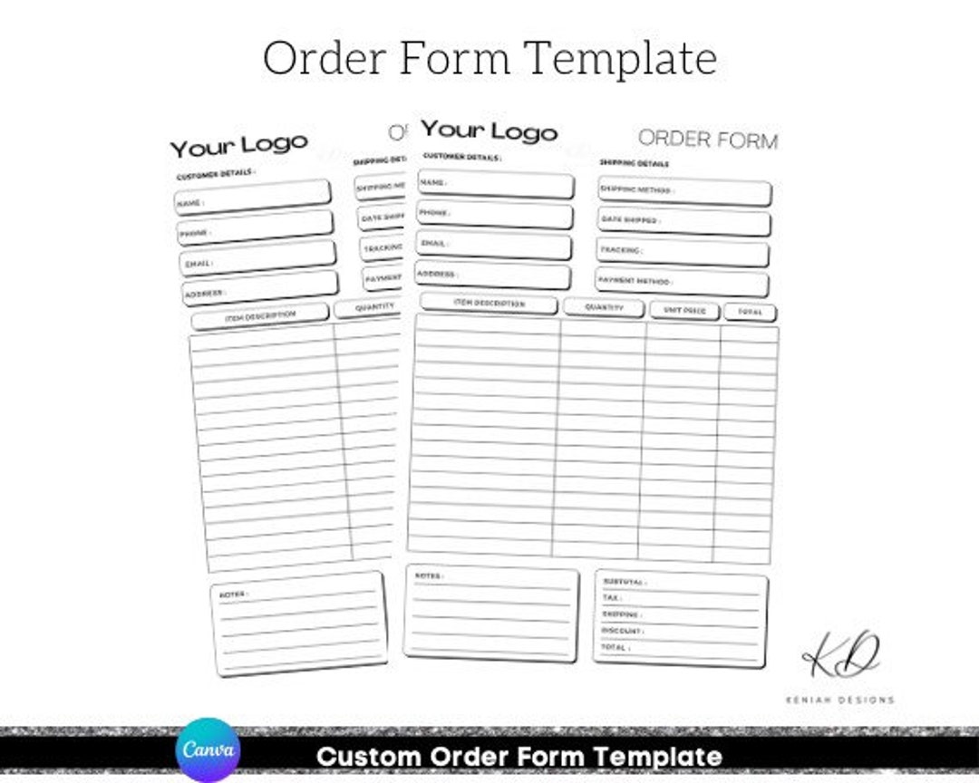 Custom Order Form Invoice Template - Etsy