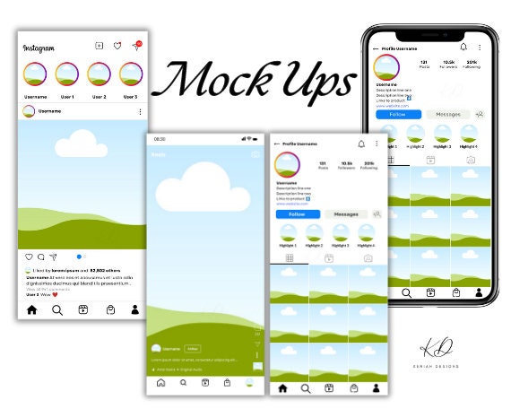 Editable Instagram Profile Mock-up Templates for Etsy: Feed, Reels ...