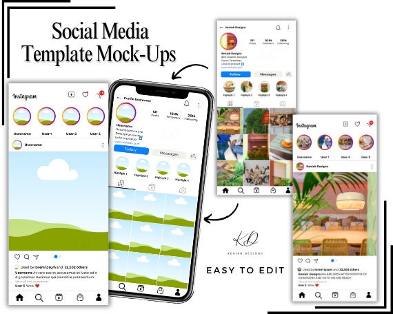 Editable Instagram Profile Mock-up Templates for Etsy: Feed, Reels ...
