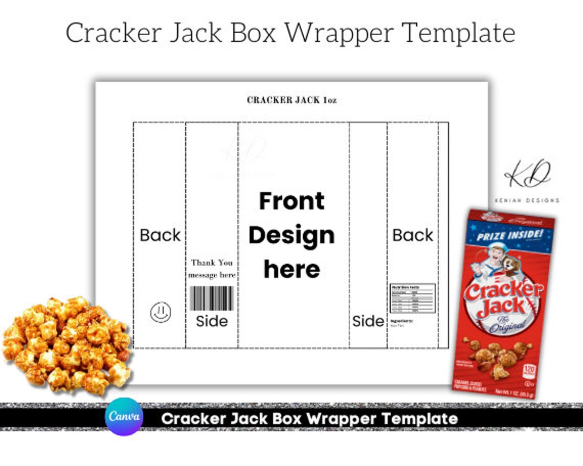 Cracker Jack Box Wrapper Template Canva Editable Party - Etsy