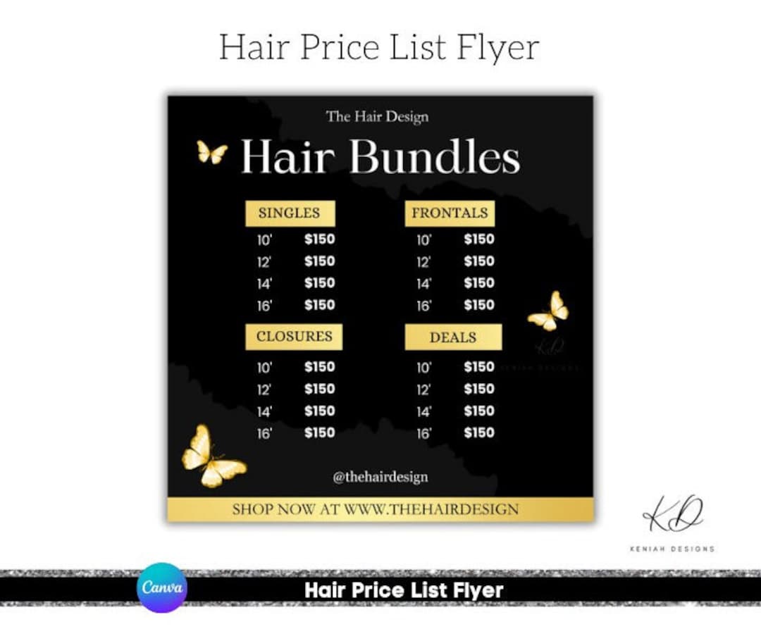 Hair Price List Flyer Canva Editable Animated Pricelist Flyer, Nail ...