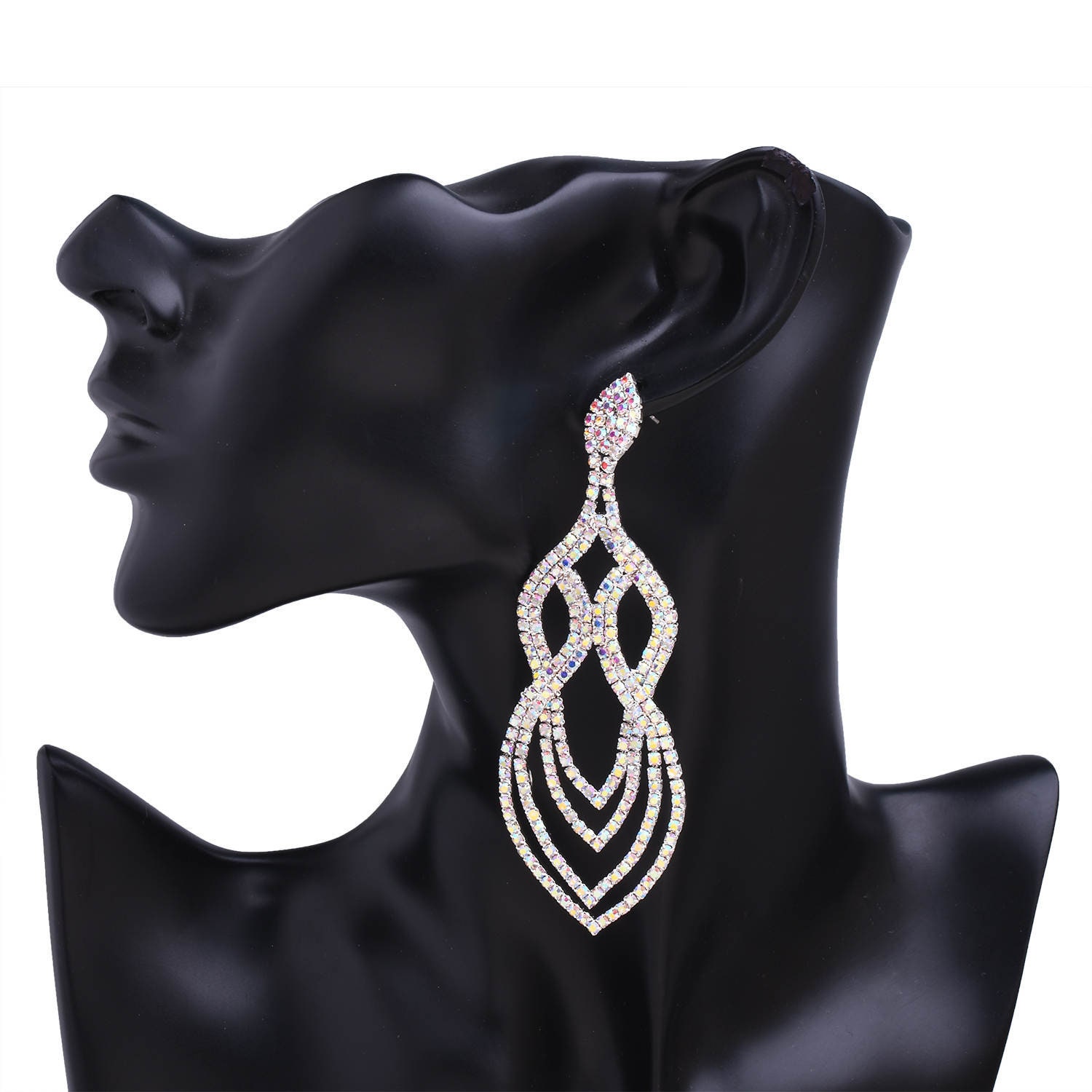 AB Crystal Drop Rhinestone Earrings Silver Bridal Pageant Prom Jewelry ...