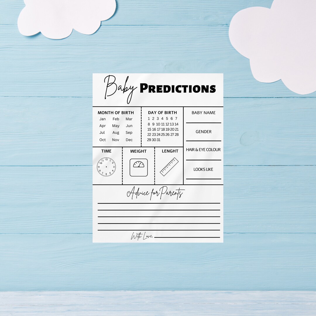 Baby Shower Predictions and Advice Cards Printable Baby Prediction ...