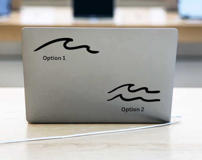 Wave Sticker, Ocean Sea Wave Hand Drawn Blue Laptop Vinyl Cute ...