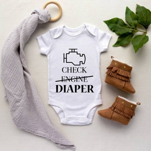 Check Engine Baby Bodysuit, Funny Poopy Diaper Baby Clothes, Cute ...