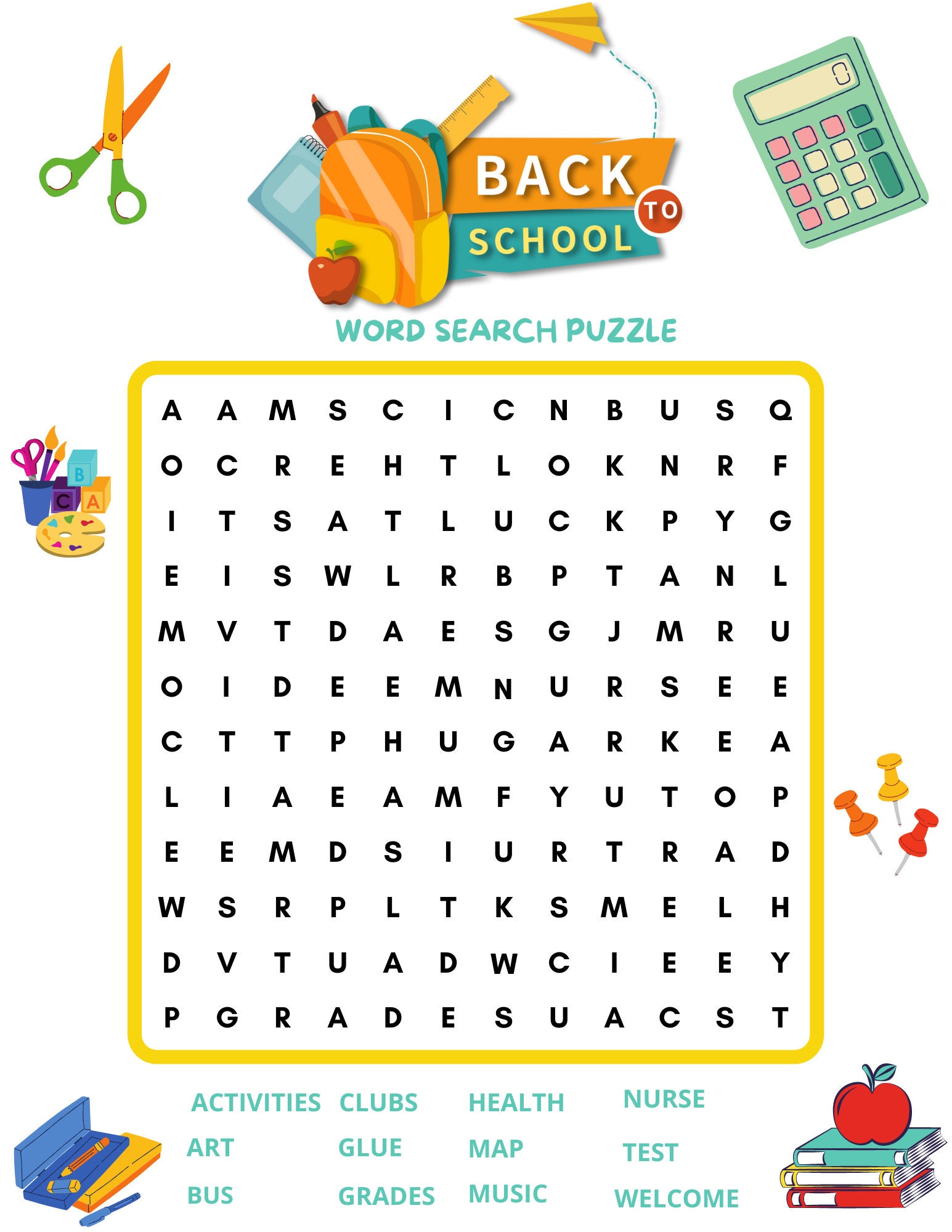 Kids Back to School Digital Download Word Search Puzzle - School House ...