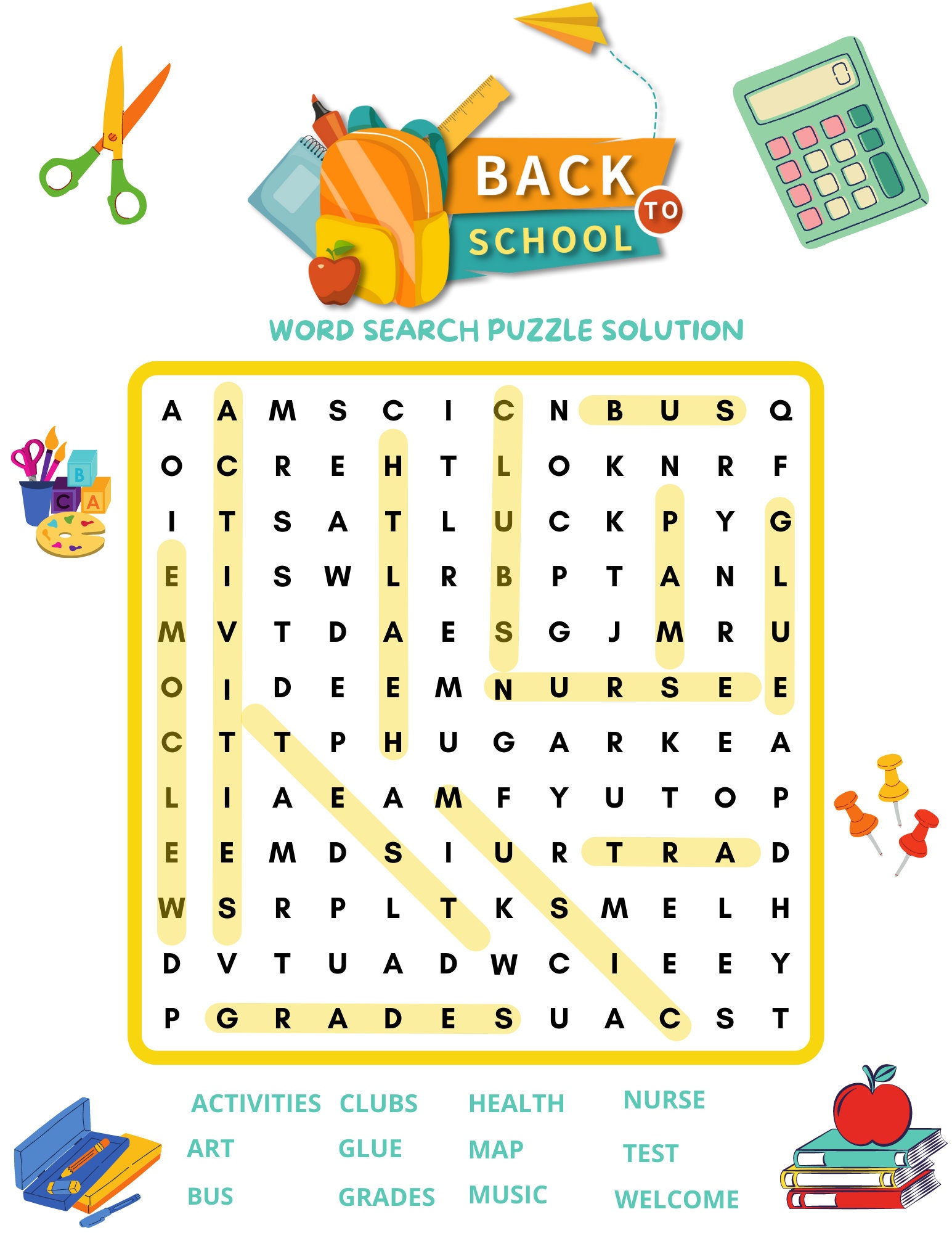 Kids Back to School Digital Download Word Search Puzzle - School House ...