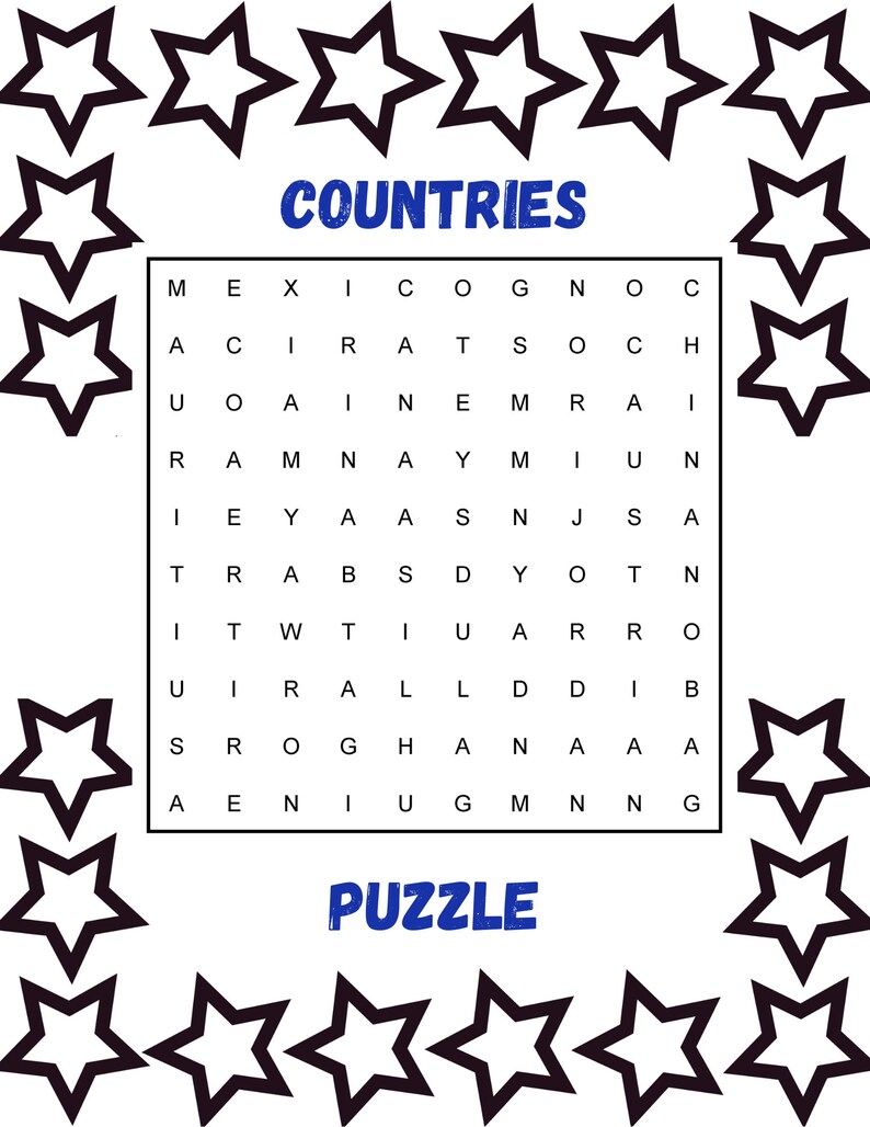 Countries Word Search Digital Puzzle - Countries Digital Puzzle - Word ...
