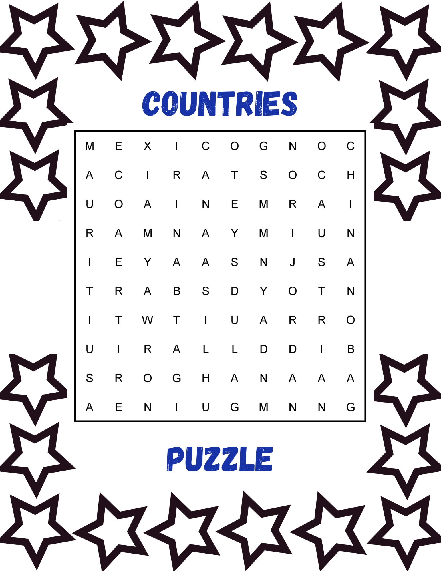 Countries Word Search Digital Puzzle - Countries Digital Puzzle - Word ...
