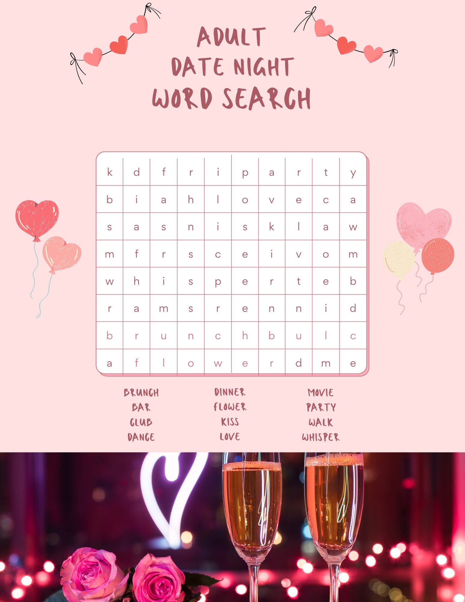Adult Date Night Word Search Printable - Date Night Word Search Puzzle ...