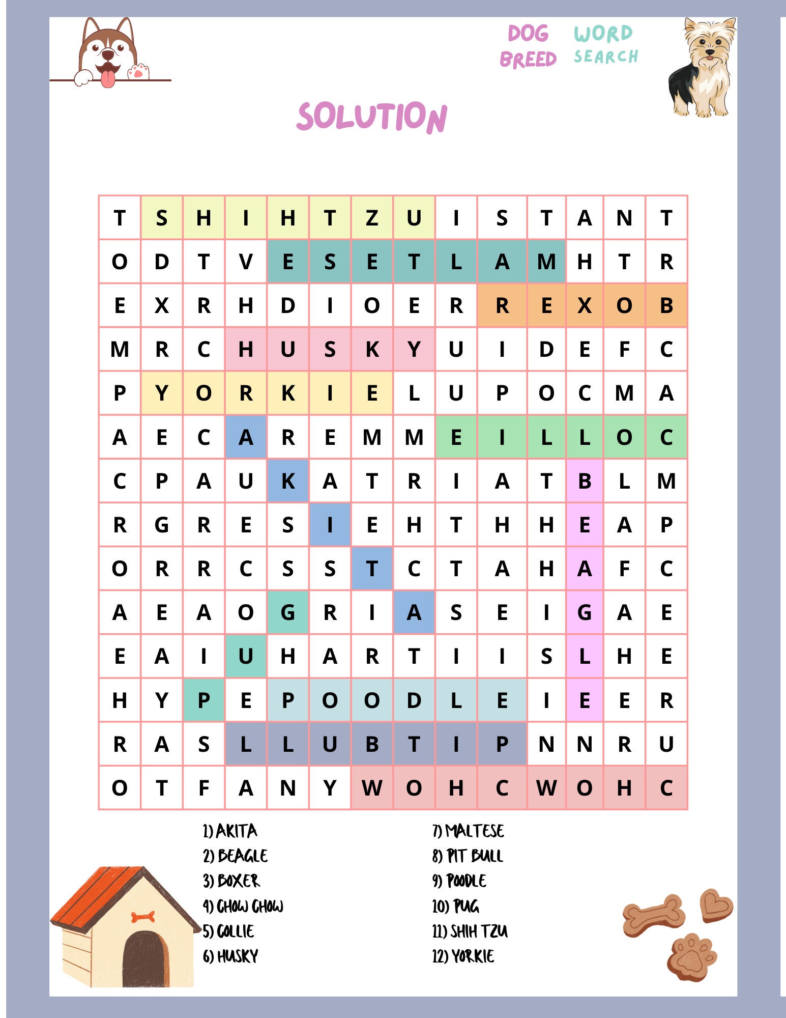 Dog Breed Word Search - Dog Breed Printable Download Word Search - Dog ...