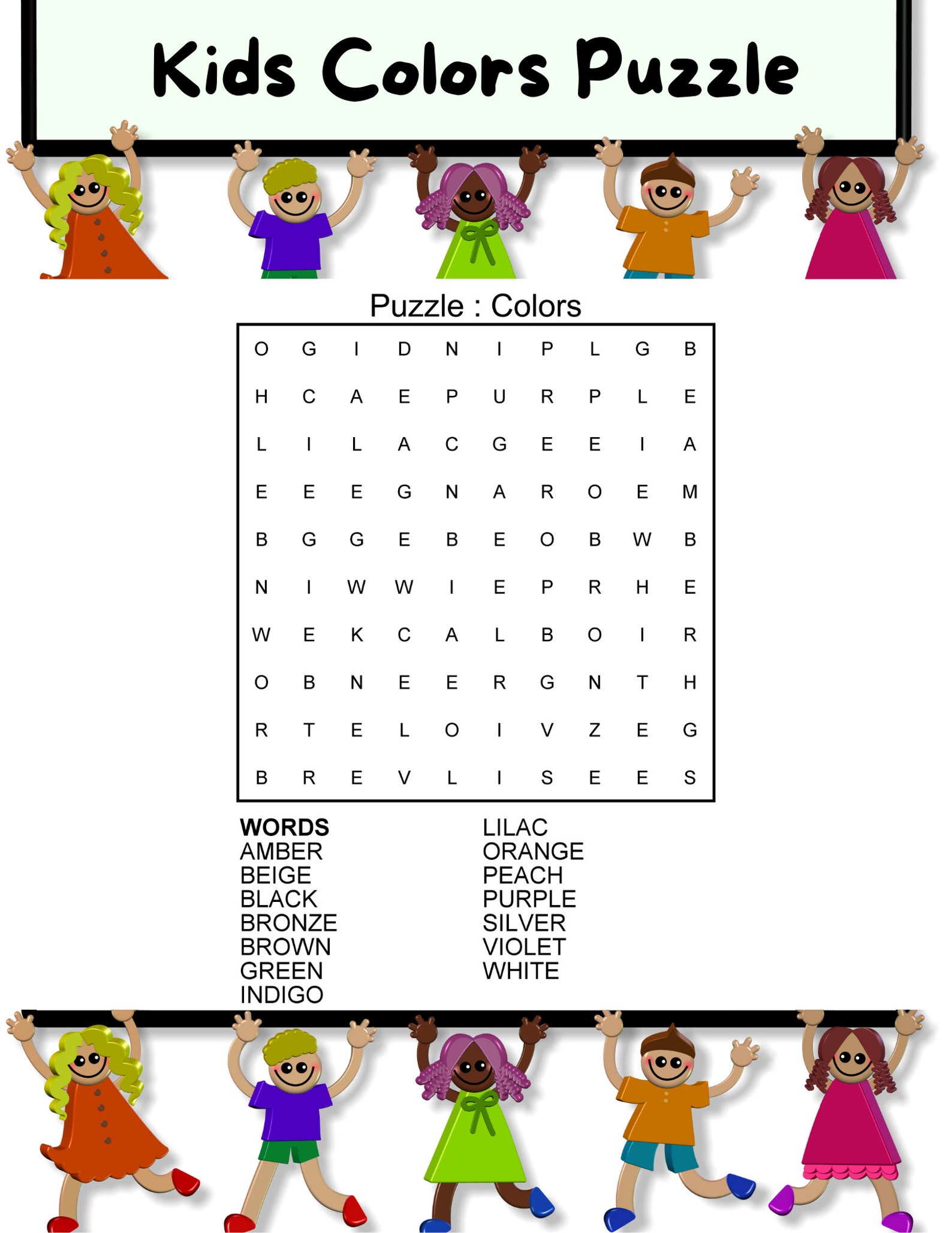 Kids Colors Digital Puzzle - Printable Kids Colors Educational Digital ...