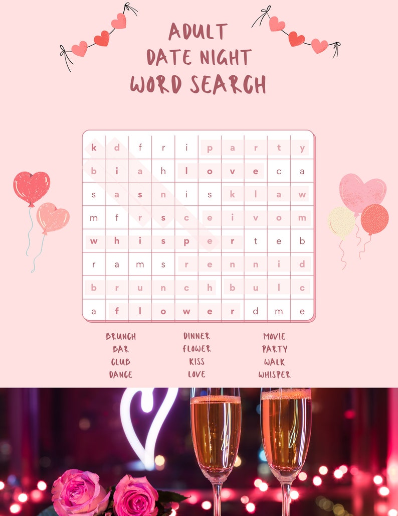 Adult Date Night Word Search Printable - Date Night Word Search Puzzle ...