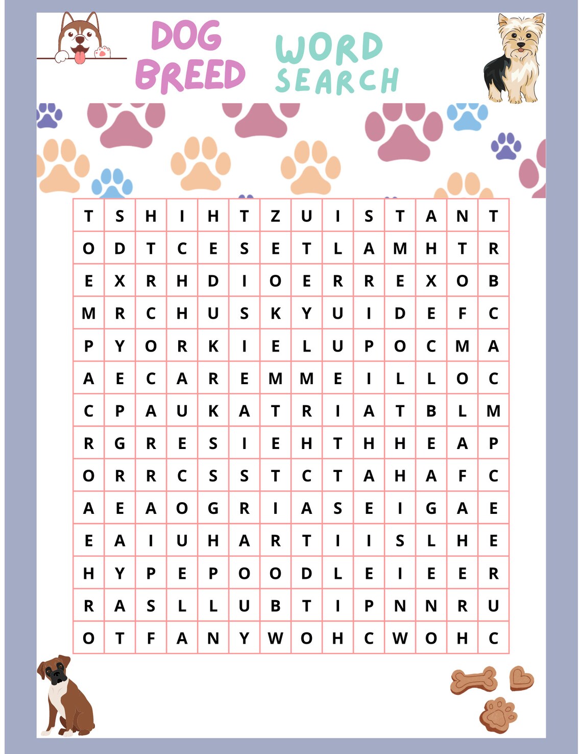 Dog Breed Word Search - Dog Breed Printable Download Word Search - Dog ...