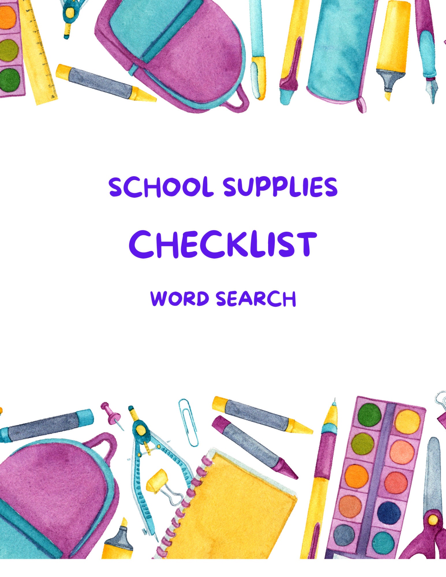 School Supplies Checklist Word Search - Printable School Supplies ...