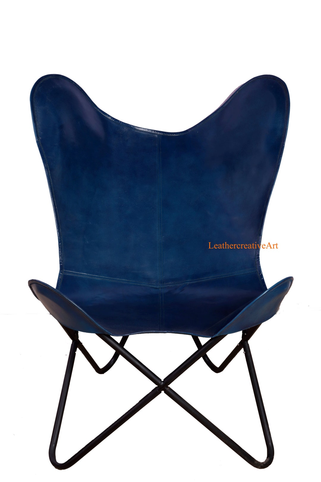 Handmade Blue Leather Butterfly Chair With Black Detachable Stand - Etsy