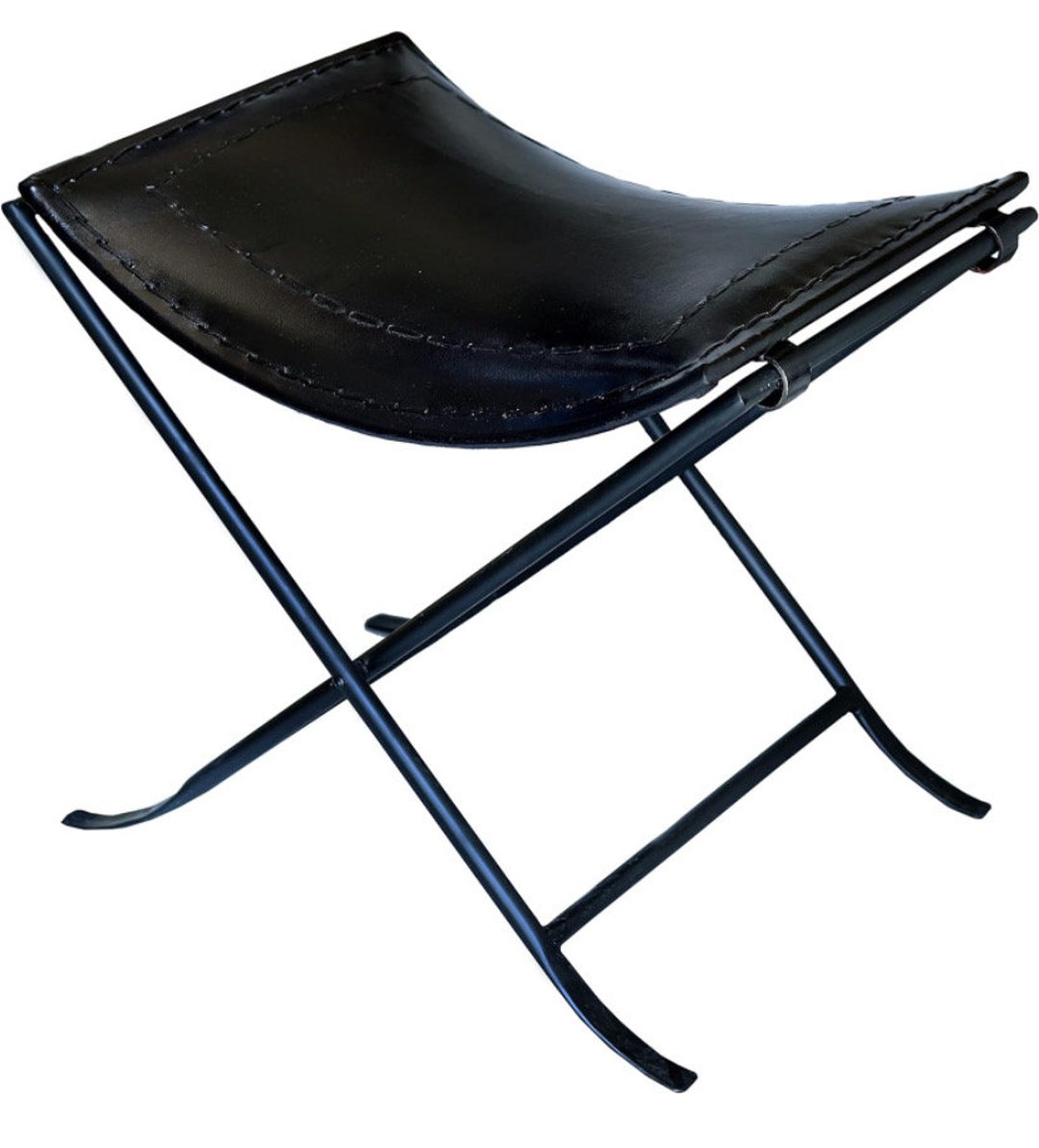 Handmade Black Leather Butterfly Stool: Folding Iron Frame - Etsy