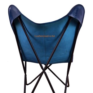 Handmade Blue Leather Butterfly Chair With Black Detachable Stand - Etsy