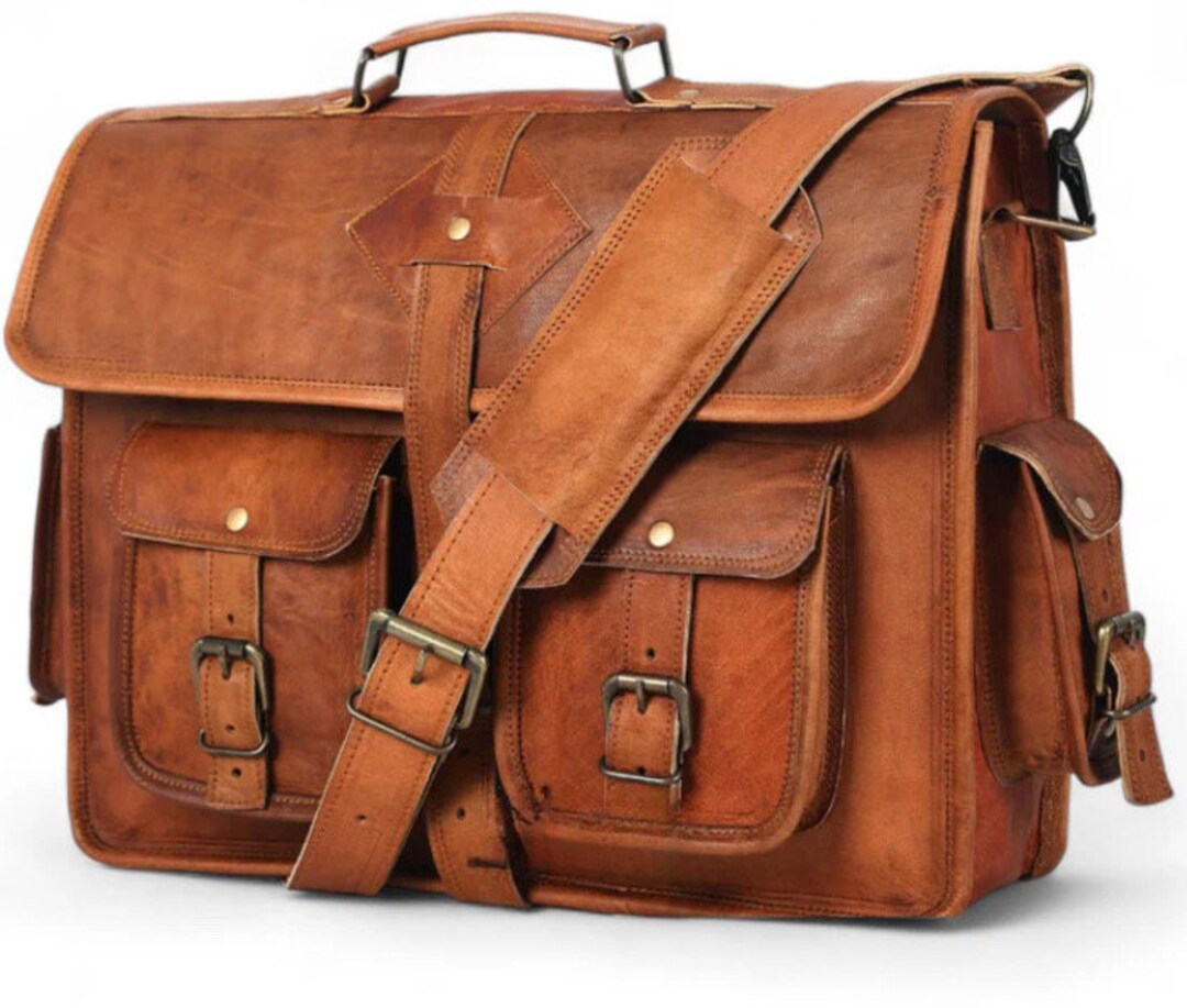 Handmade Leather 18 Inch Vintage Computer Satchel Travel Messenger ...