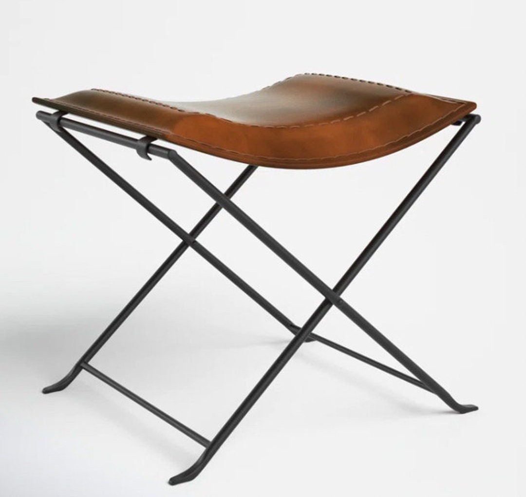 Handmade Brown Leather Butterfly Stool: Folding Iron Frame - Etsy