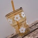Retro Daisy Glass Cup With Glass Straw/400ml-brown-glass Coffee Cup ...